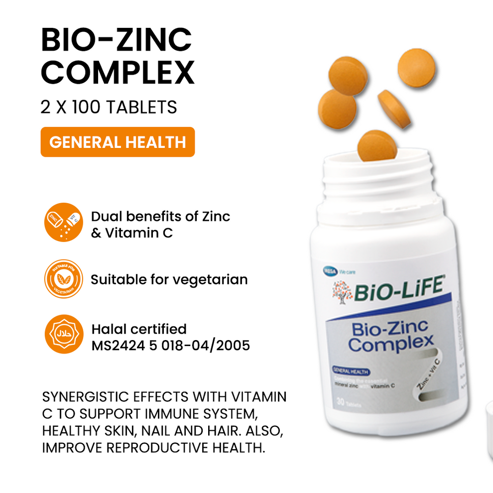 BiO-LiFE Bio-Zinc Complex [ 2 x 100 tablets ]