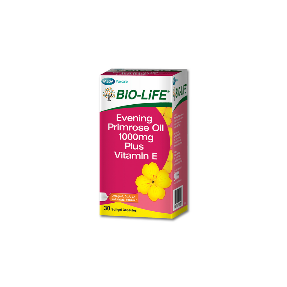 BiO-LiFE Evening Primrose Oil 1000mg & Vitamin E 30 capsules (EXPIRY D